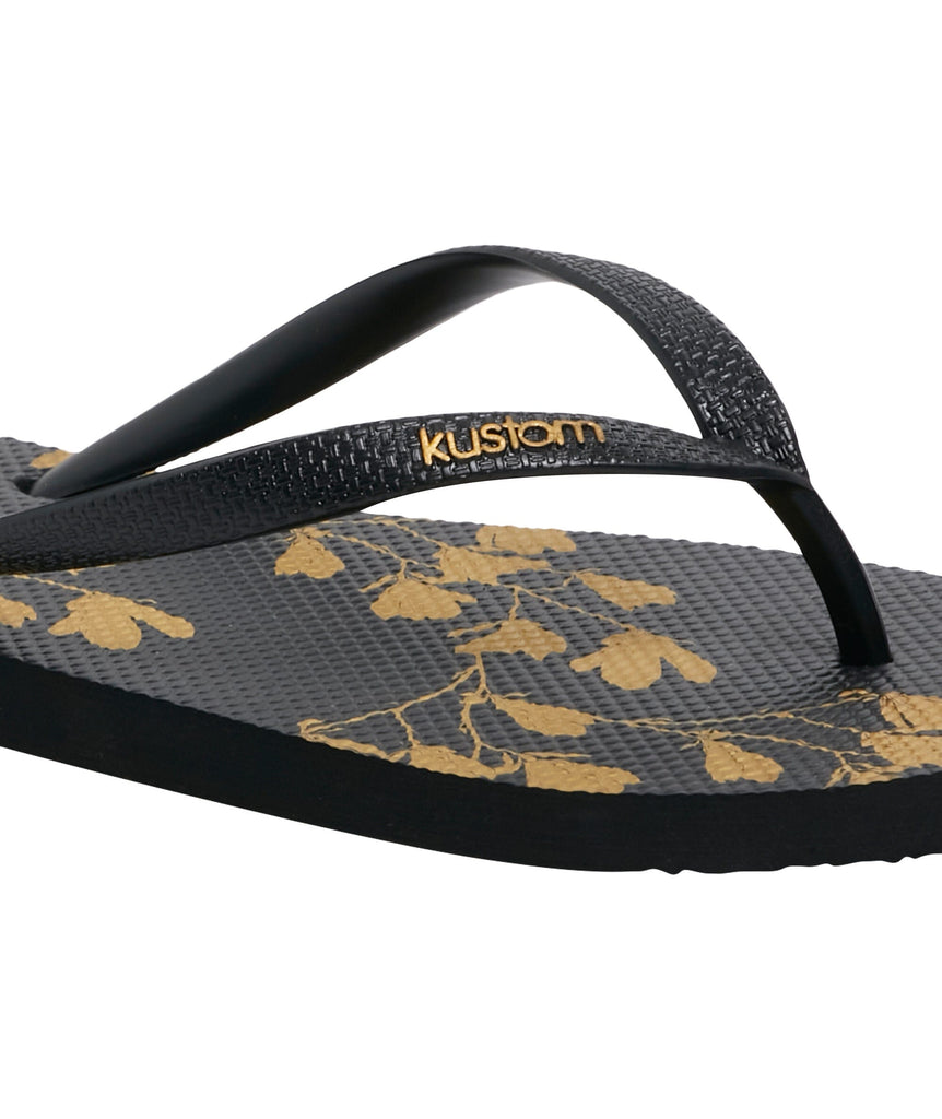 Kustom Classic Gold Floral Jandals - BaseNZ